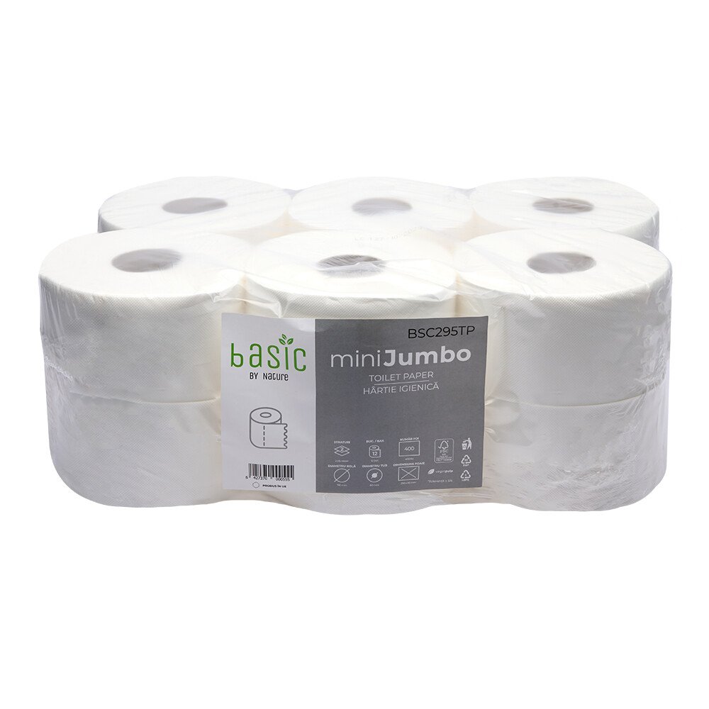 Set 12 role hartie igienica 2 straturi, Basic By Nature, mini jumbo